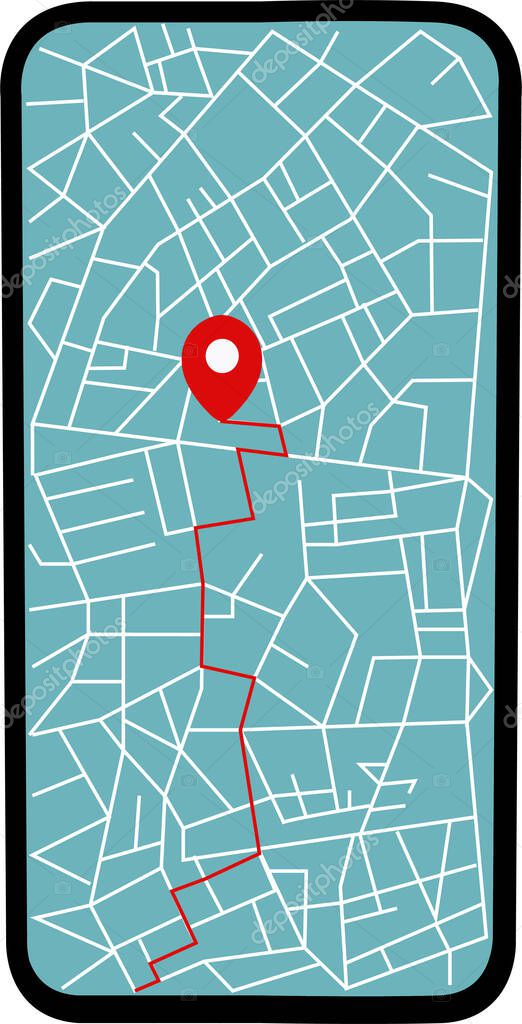 Mapa de navegación en el teléfono. Punto de destino. mapa de la zona ...
