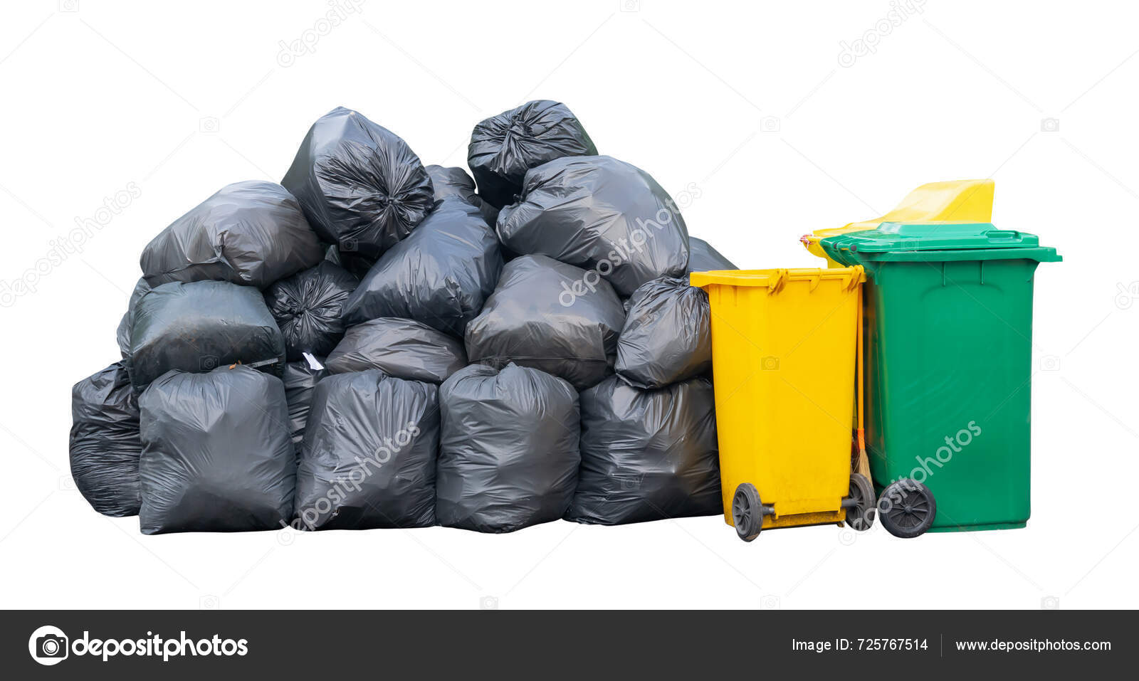 Front View Giant Stack Garbage Black Plastic Bag Wheeled Plastic ...