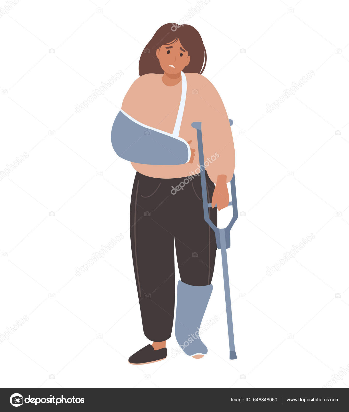 Woman Broken Leg Gypsum Sad Patient Foot Injury Recovery Person Stock ...