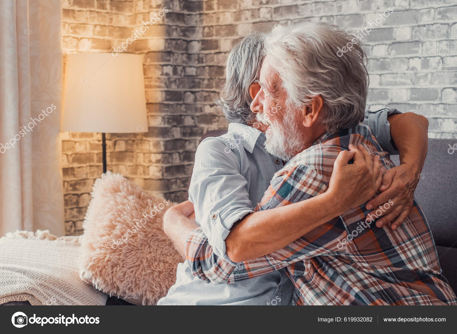 Couple Two Old Seniors Hug Together Having Fun Taking Care Stock Photo ...