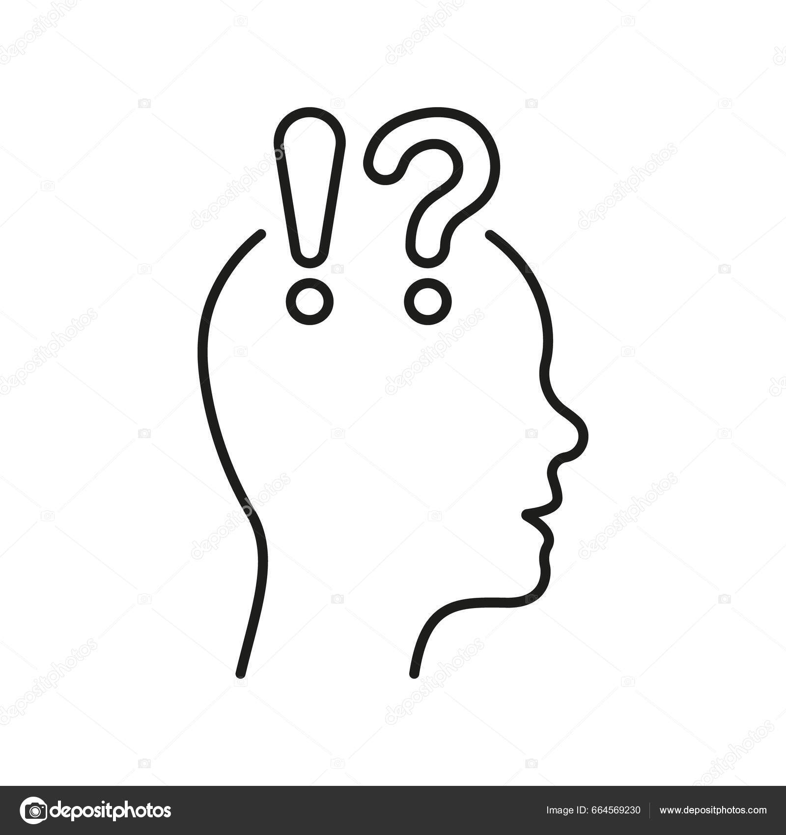 Human Head Question Mark Exclamation Point Line Icon Person Face Stock ...