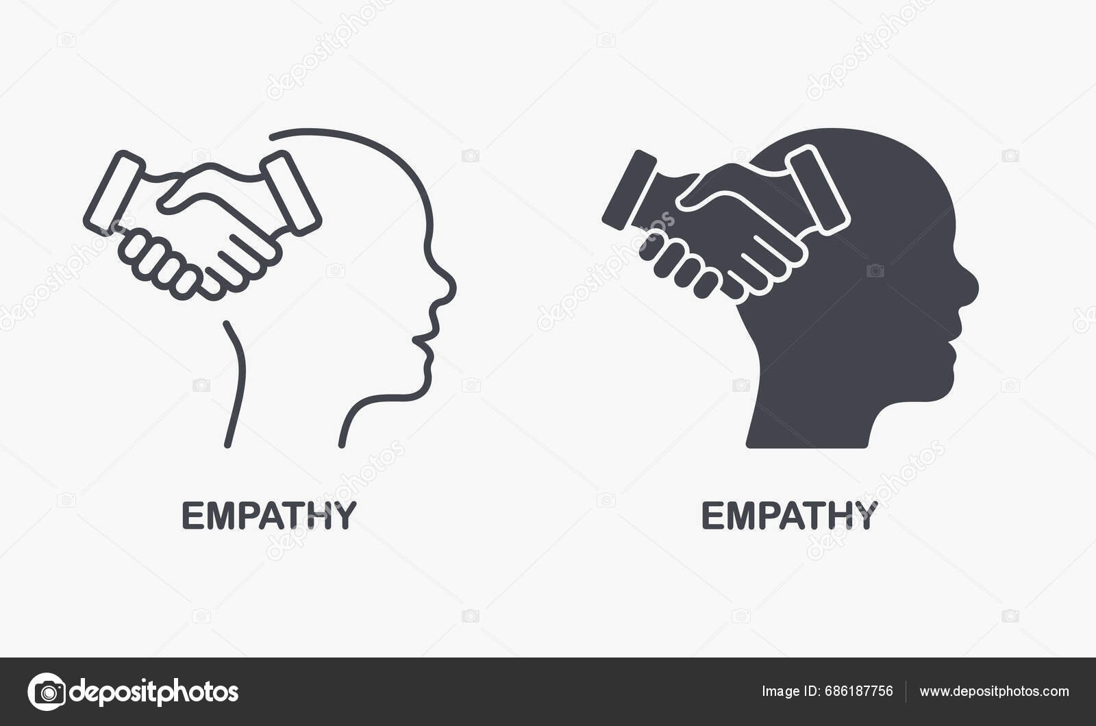 Empathy Compassion Silhouette Line Icon Set Human Head Agreement ...