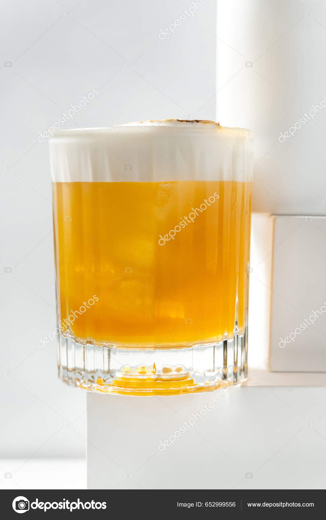 Mango Sour Cocktail Transparent Glass Piece Ice Citrus Foam Topped ...