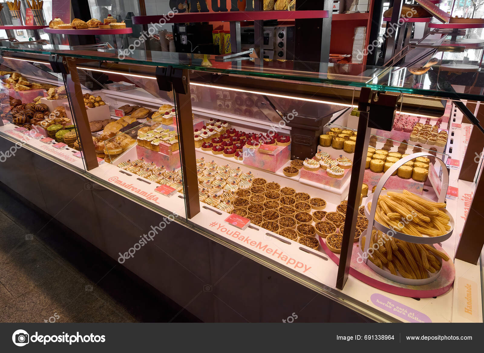 Madrid Spain Decembre 2023 Assorted Desserts Churros Display Case ...