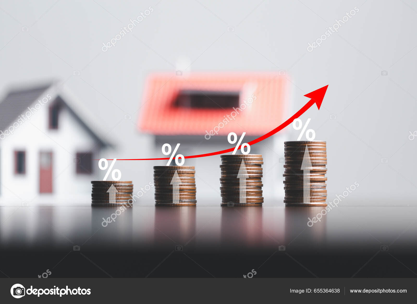Stacks Coins Model House Percentage Symbol Increasing Interest Rates ...