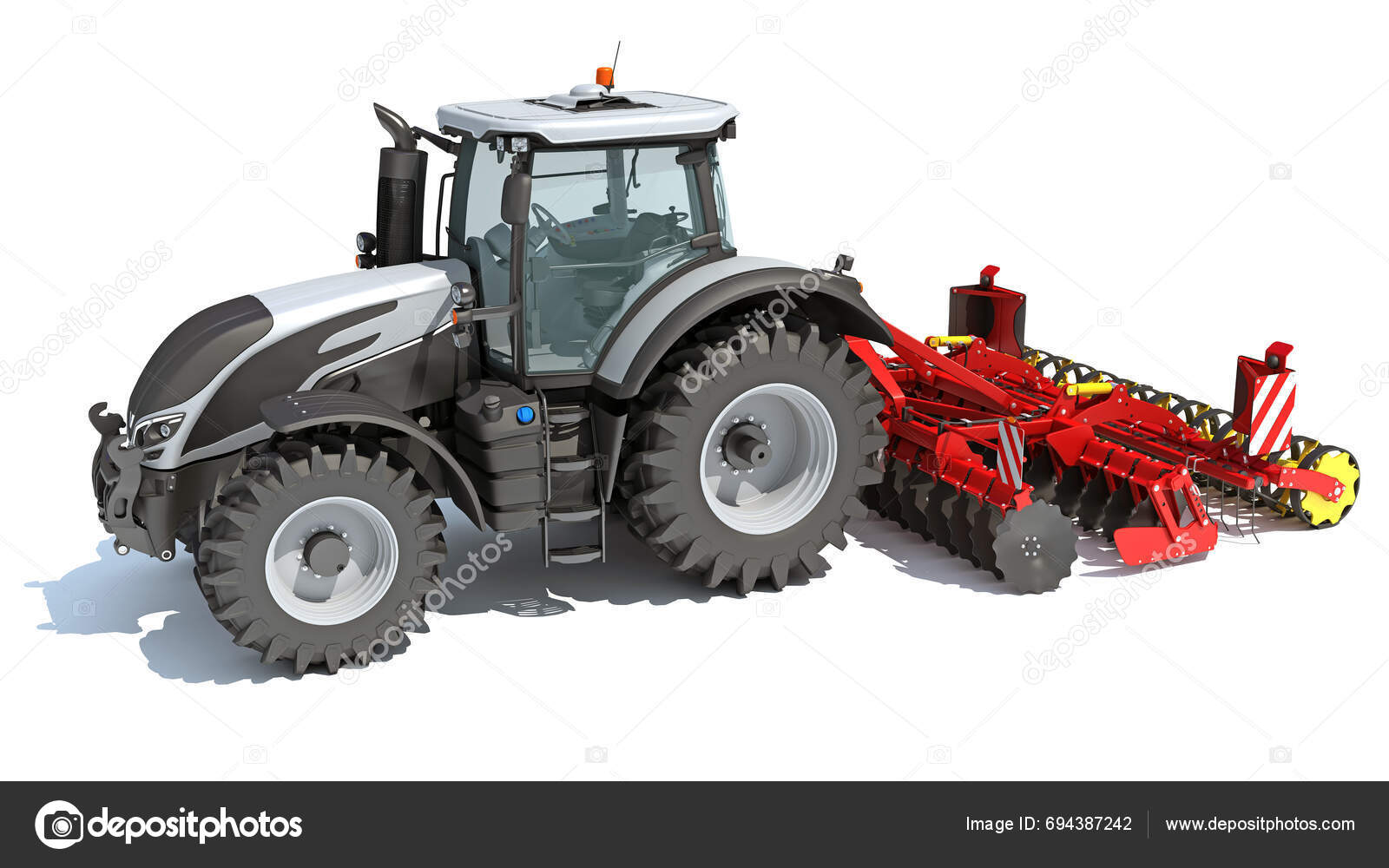 Tractor Trailed Disc Harrow Farm Equipment Rendering Model White ...