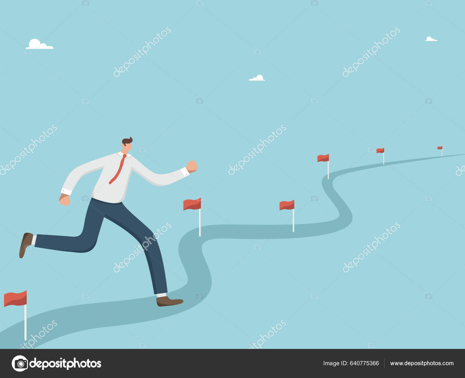 플로우 프로젝트 로드맵 성공이나 목표로 사업가는 깃발로 흐름을 스톡 벡터 - ©yuliqwi 640775366