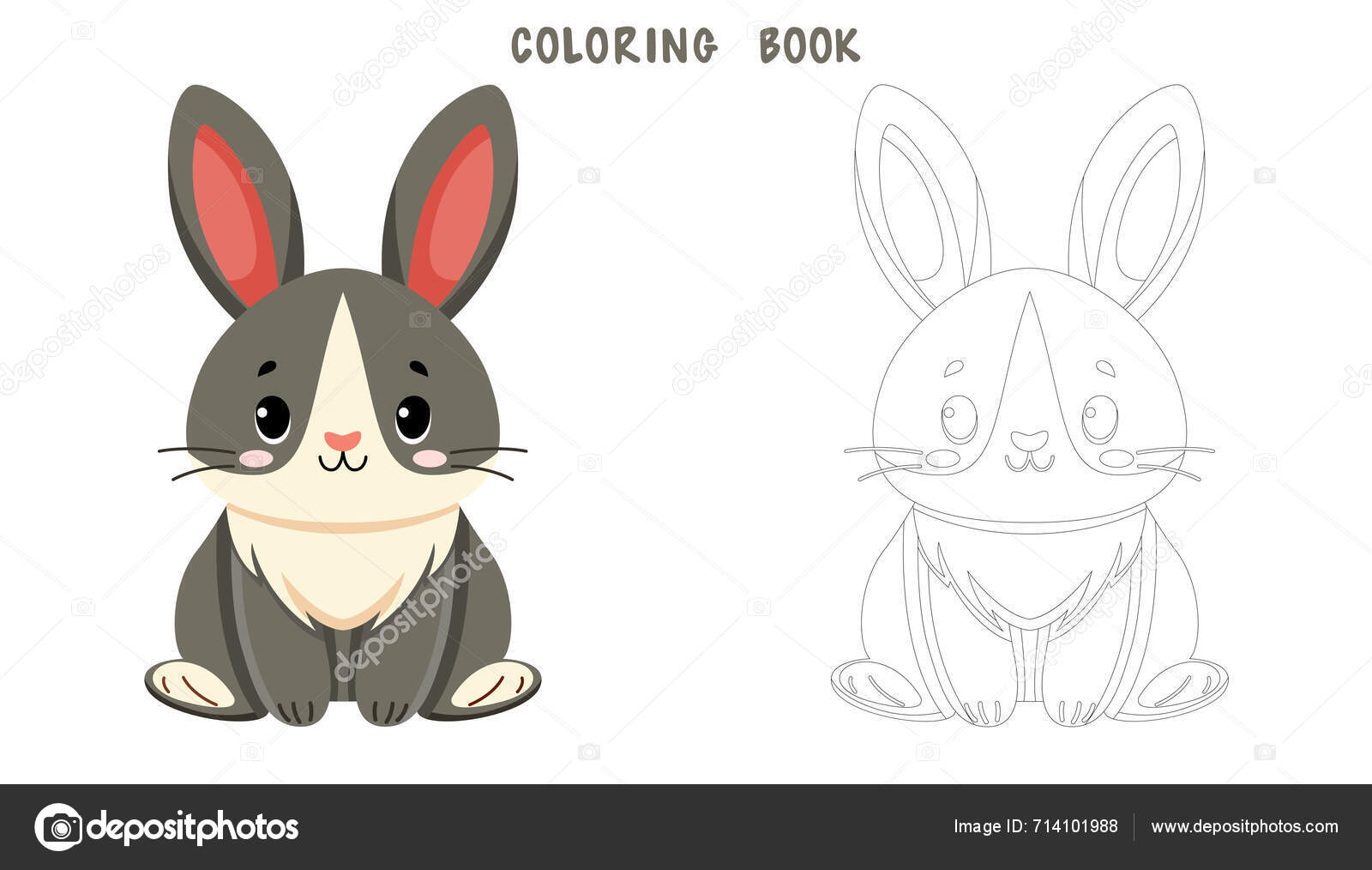 Coloring Book Cute Little Rabbit Coloring Page Cute Animal Isolated ...