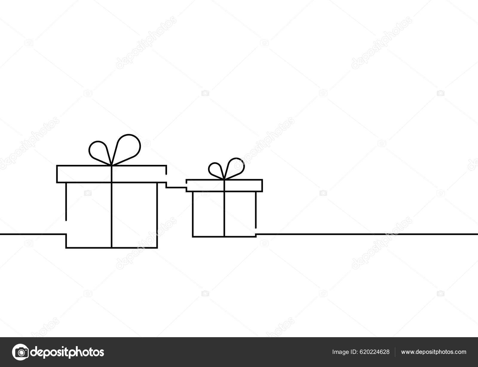 Continuous Line Drawing Gift Box Christmas New Year Happy Birthday ...