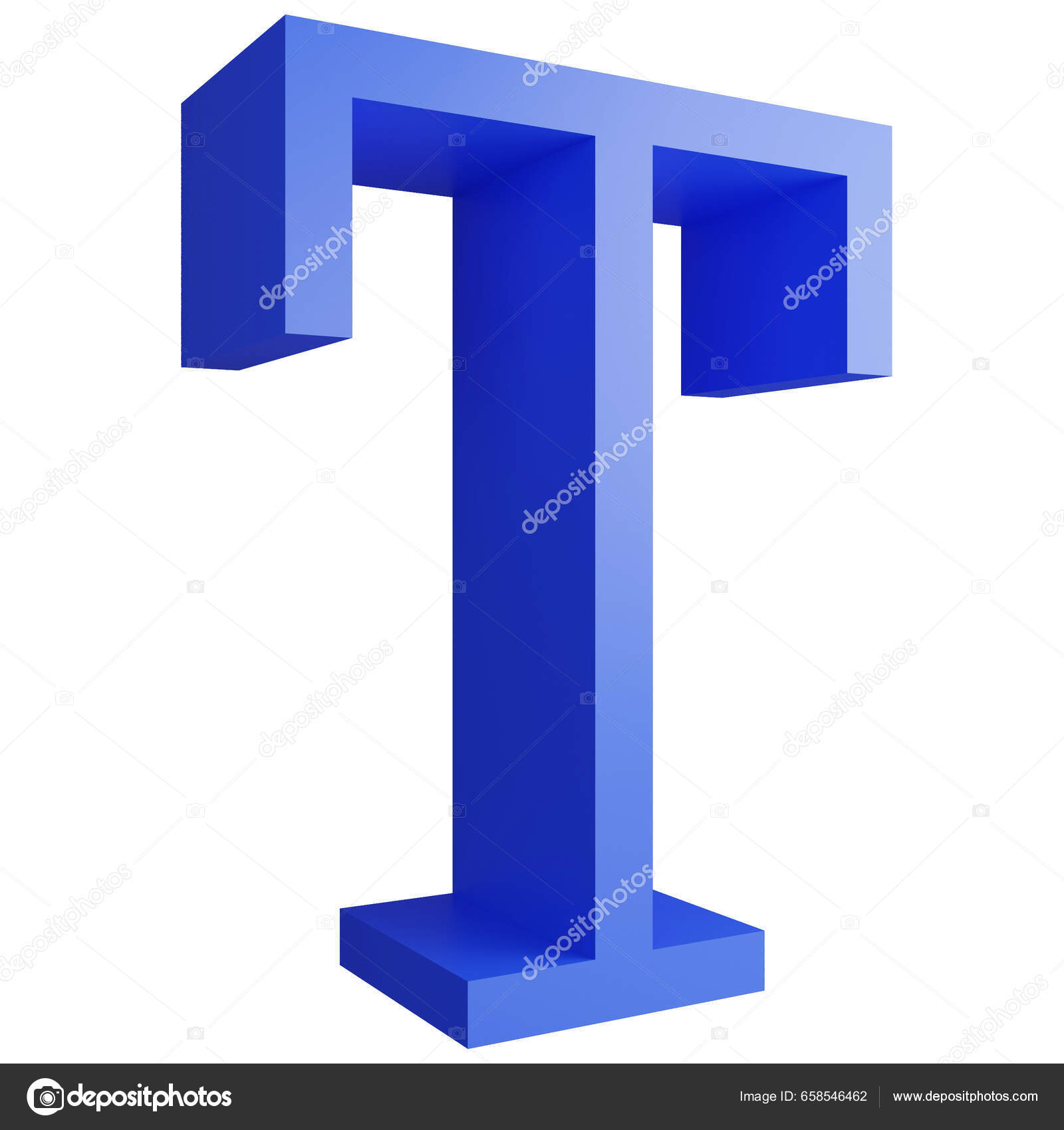 Alphabet_T_Side View Icon Isolated White Background Render Blue Big ...