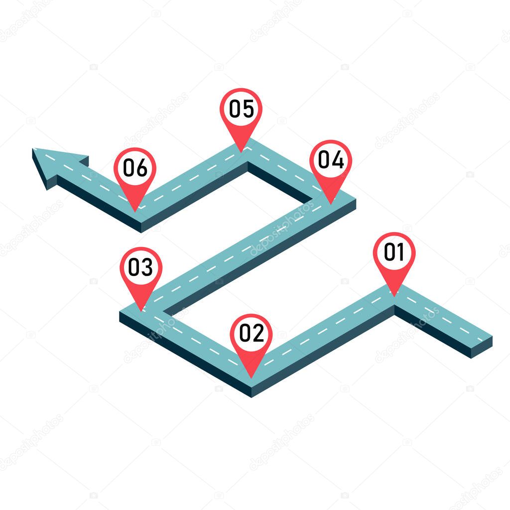 puntos y pasos en la ruta de la carretera a la meta. El mapa de ...