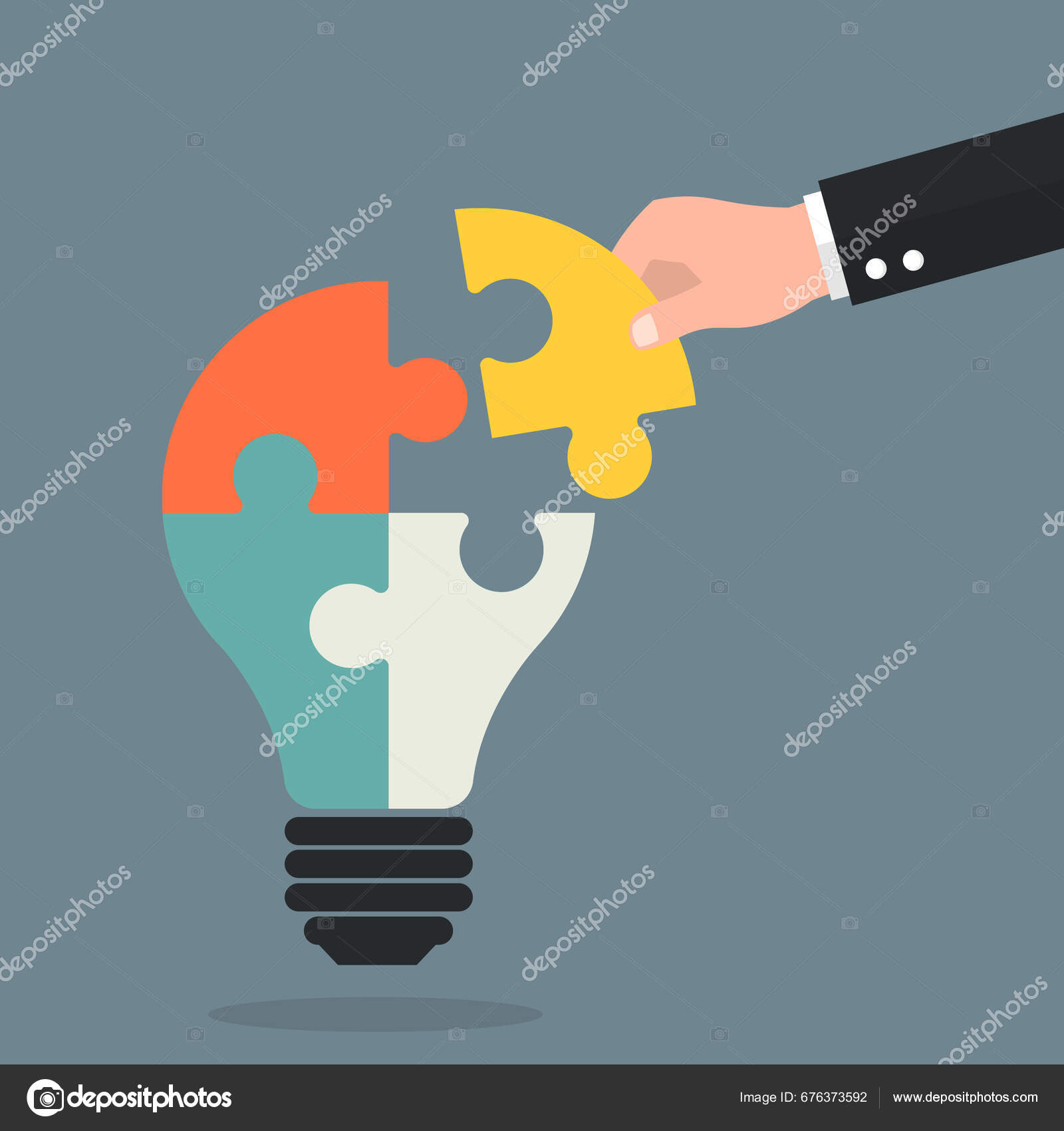 Manos Poniendo Rompecabezas Bombilla Concepto Negocio Solución ...