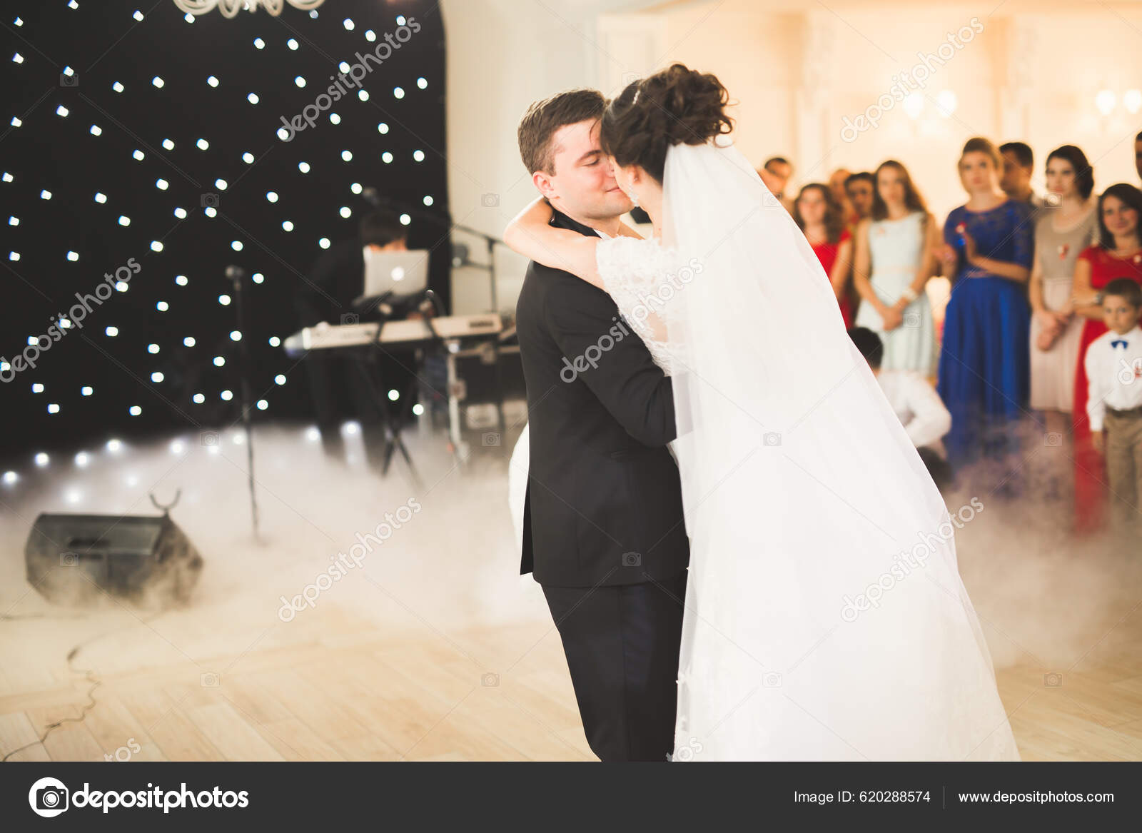 Beautiful Caucasian Wedding Couple Just Married Dancing First Dance ...