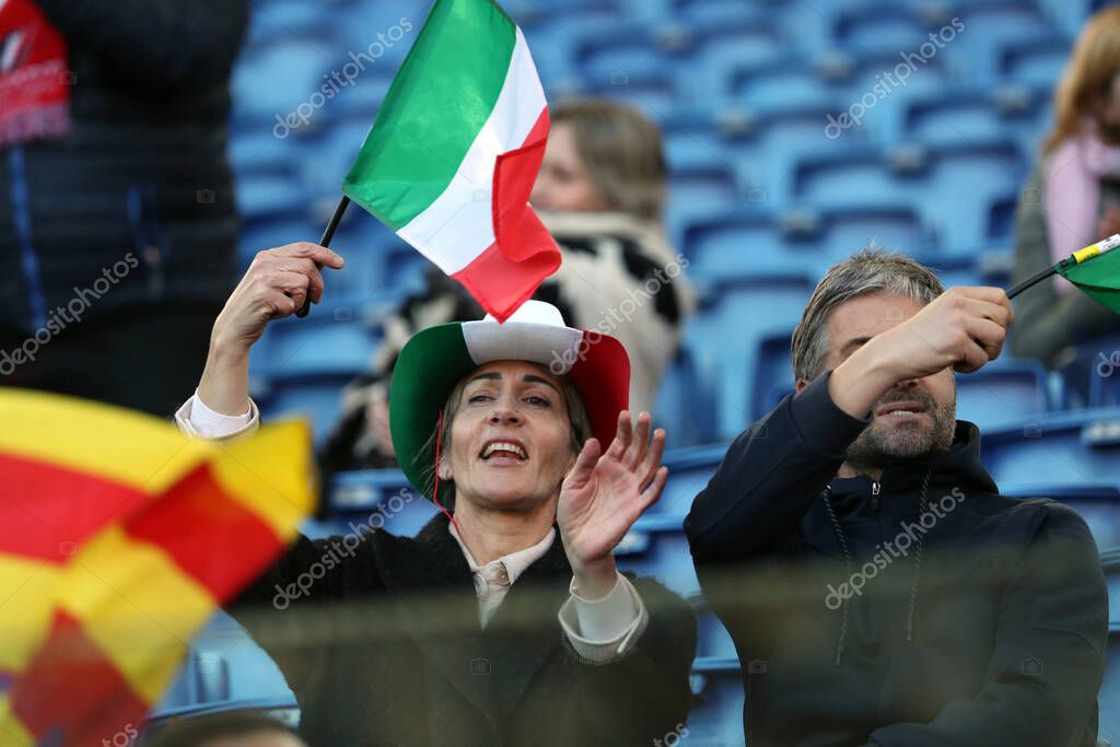 Rome, Italy 05.02.2023: Colors of fans on the stands before the ...