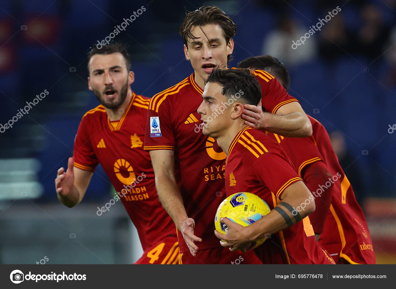 Rome Italy 2024 Paulo Dybala Roma Score Goal Celebrate Team — Stock ...