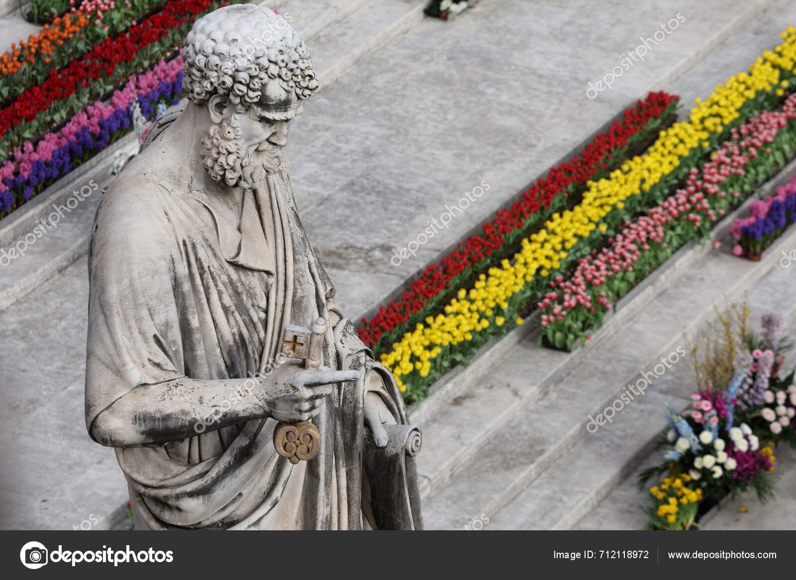 Vatican City Italy 2024 Statue Saint Peter Flowers Background Pope ...