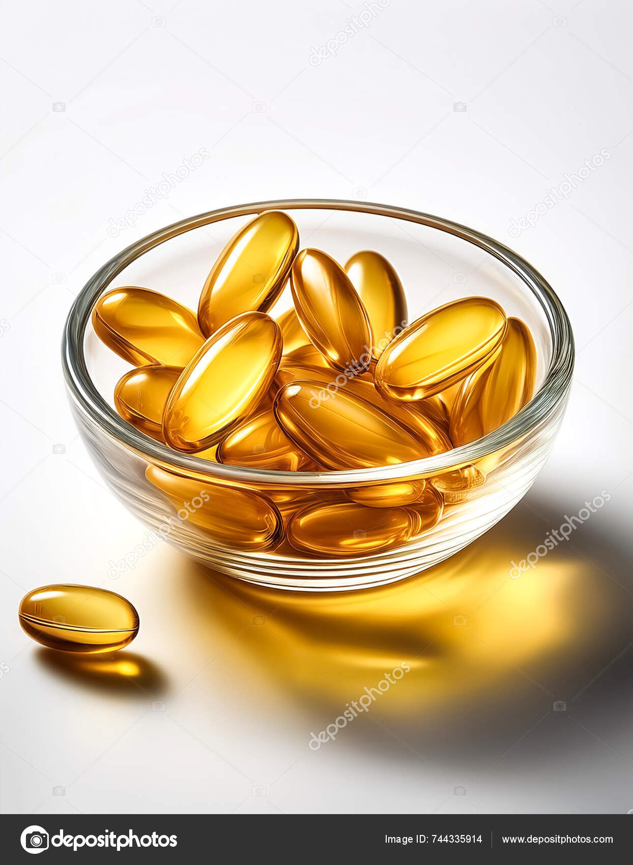 Glass Bowl Filled Yellow Omega Capsules Isolated White Background ...