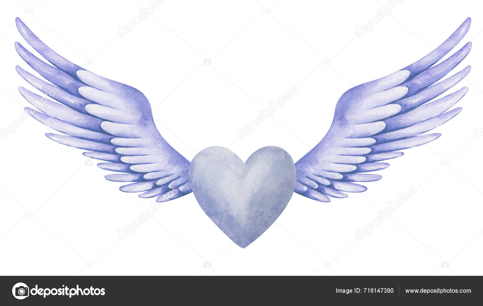 Watercolor Illustration Hand Painted Blue Heart Aquamarine Spread Wings ...