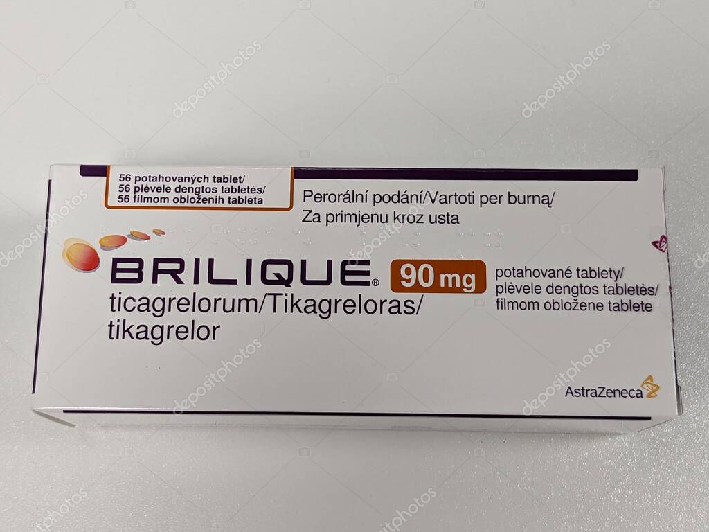 Praga, República Checa Mayo 23 2023: Farmacia-Brilique-Ticagrelor ...