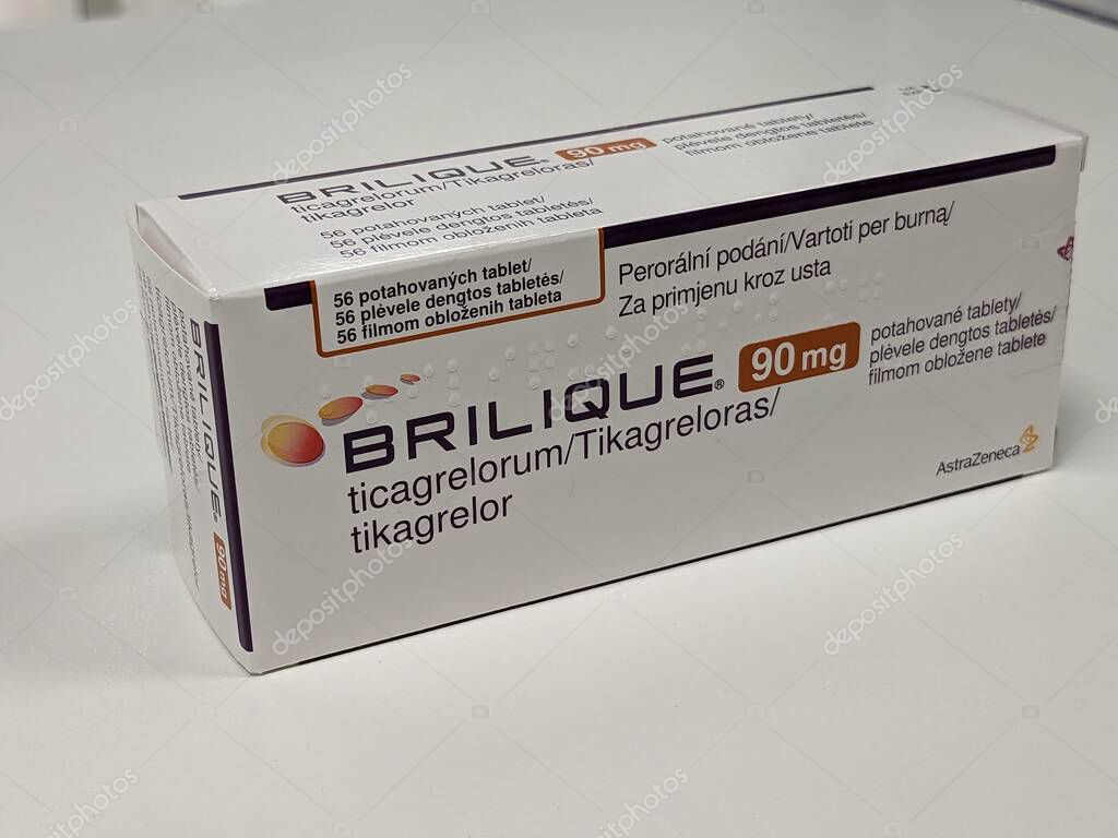 Praga, República Checa Mayo 23 2023: Farmacia-Brilique-Ticagrelor ...
