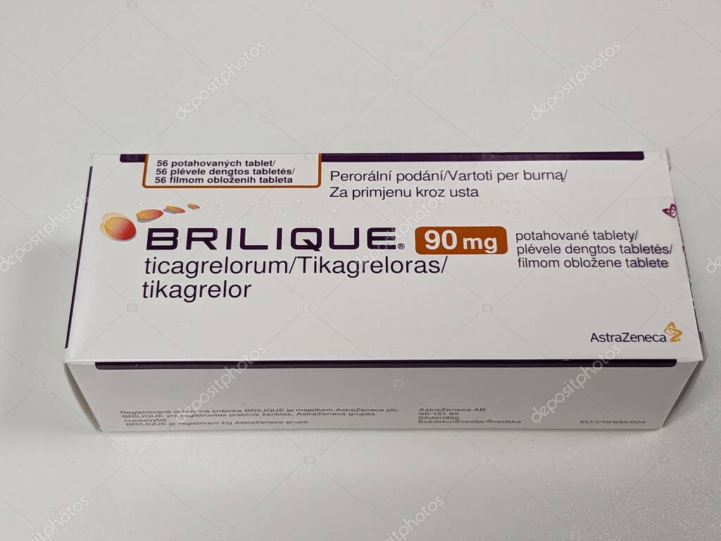 Praga, República Checa Mayo 23 2023: Farmacia-Brilique-Ticagrelor ...
