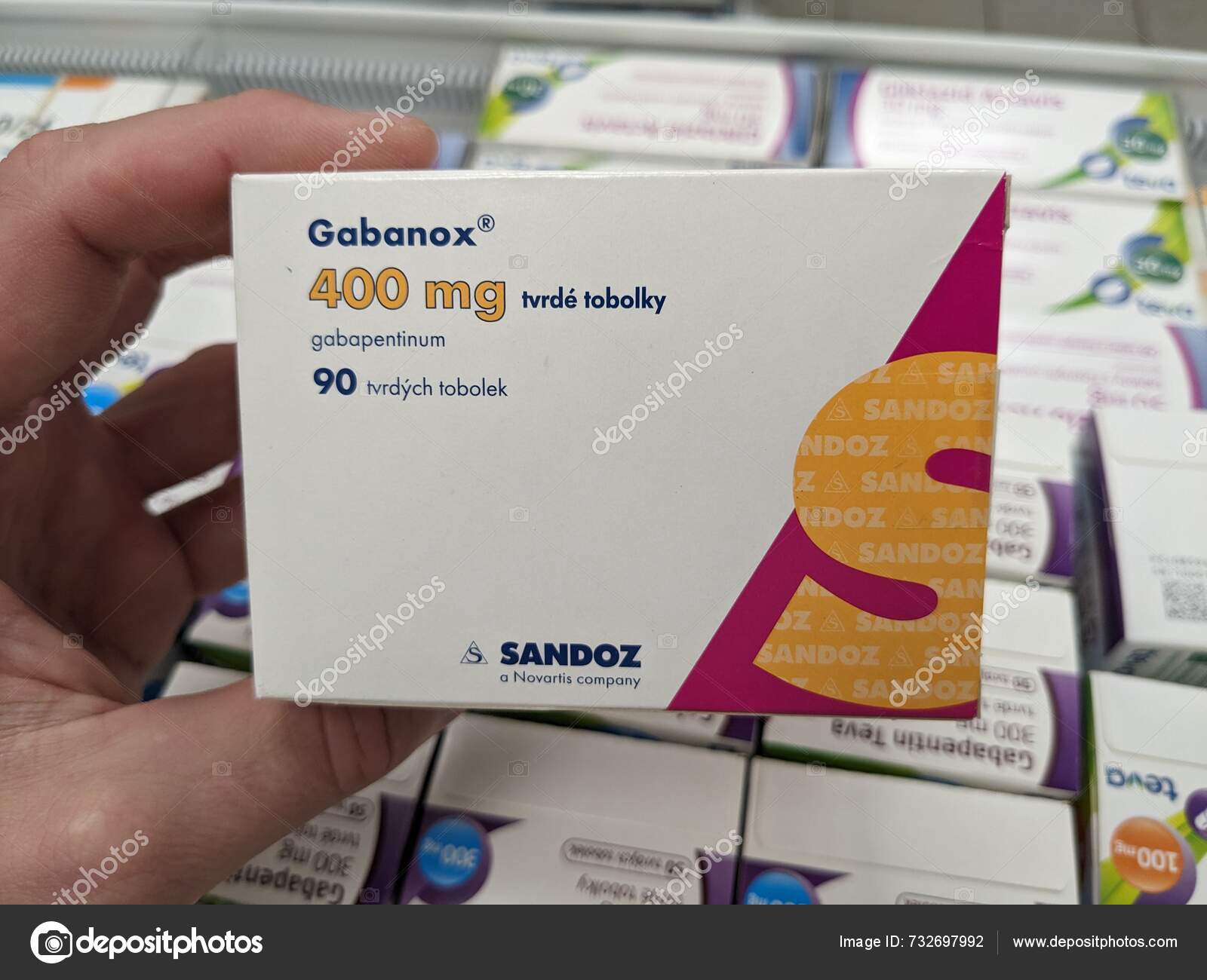 Prague Czech Republic July 2024 Gabanox Sandoz Box Medication ...