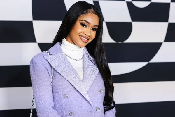 American rapper Saweetie arrives at the Warner Music Group Pre-Grammy ...