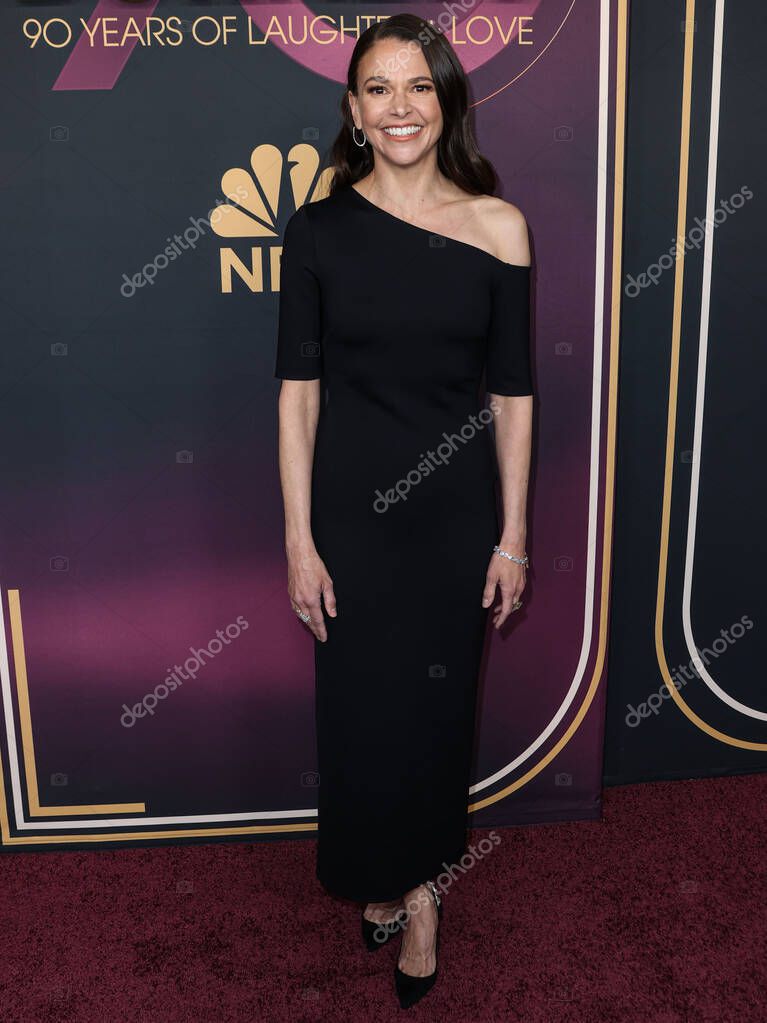Sutton Foster wearing a Rosetta Getty dress, arrives at NBC's 'Carol ...