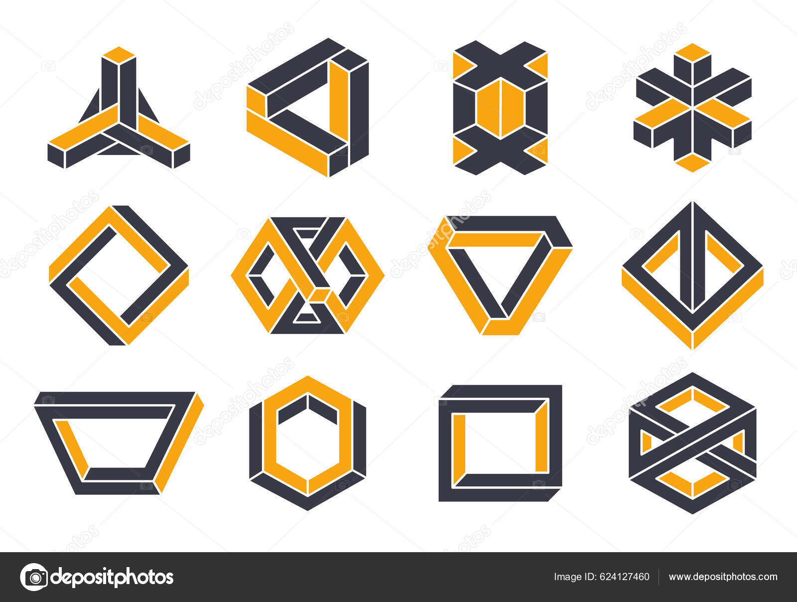 Optical Illusion Impossible Geometric Shapes Unreal Line Figures Abstract Delusion Stock Vector