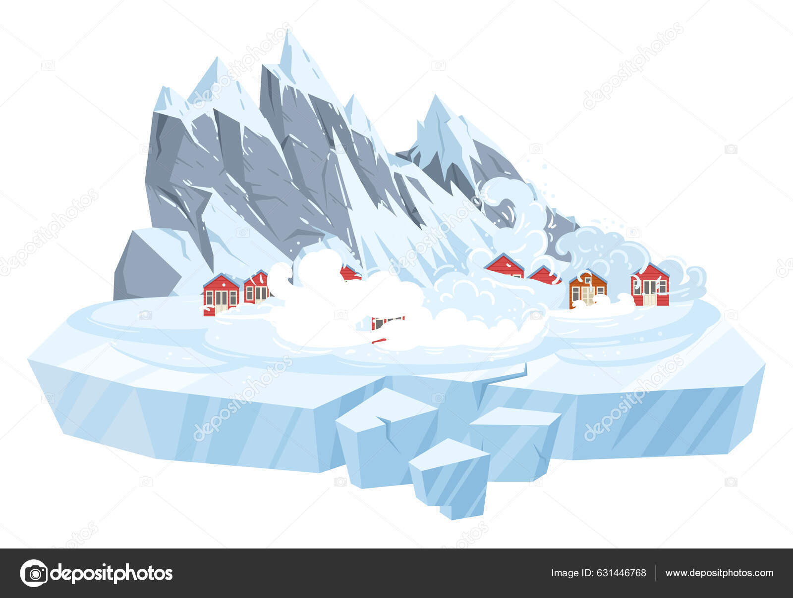 Cartoon Snow Avalanche Natural Disaster Snowy Mountains Catastrophe Ice ...