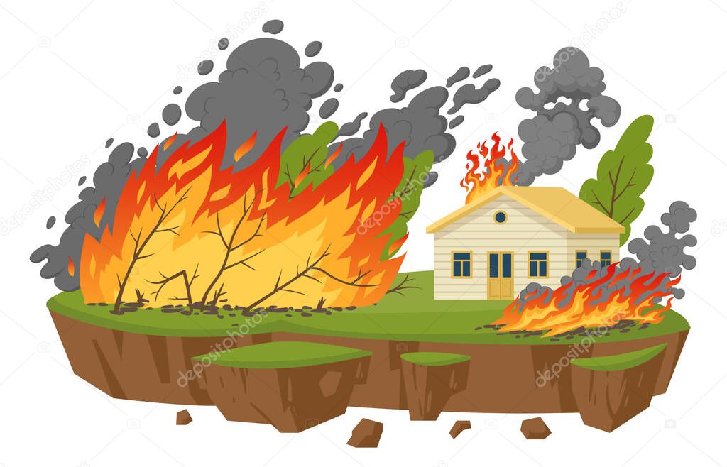 Dibujos animados incendios forestales desastre natural. Catástrofe por ...