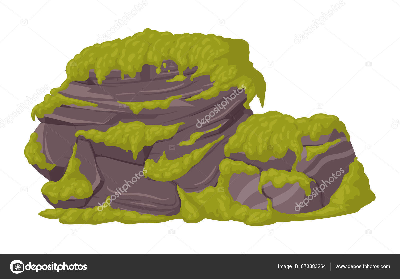 Green Creeping Moss Grows Stone Cartoon Moss Stone Moss Plants Stock ...