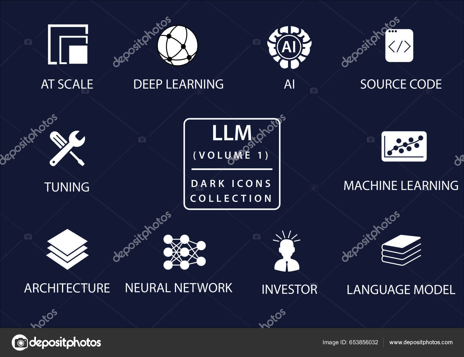 Llm Large Language Models Icono Vectorial Diseño Plano Modo Oscuro ...
