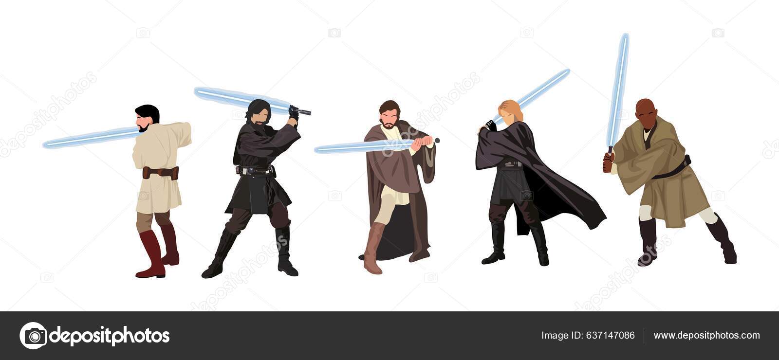 Set Jedi Knight Cartoon Men Characters Avatar Symbols Laser Swards Vector de stock por ©LanaBrow ...