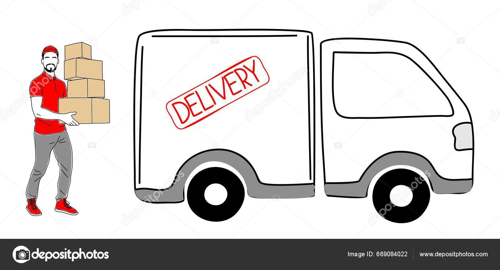 Man Carries Stack Boxes Delivery Truck Guy Courier Red Uniform Stock ...