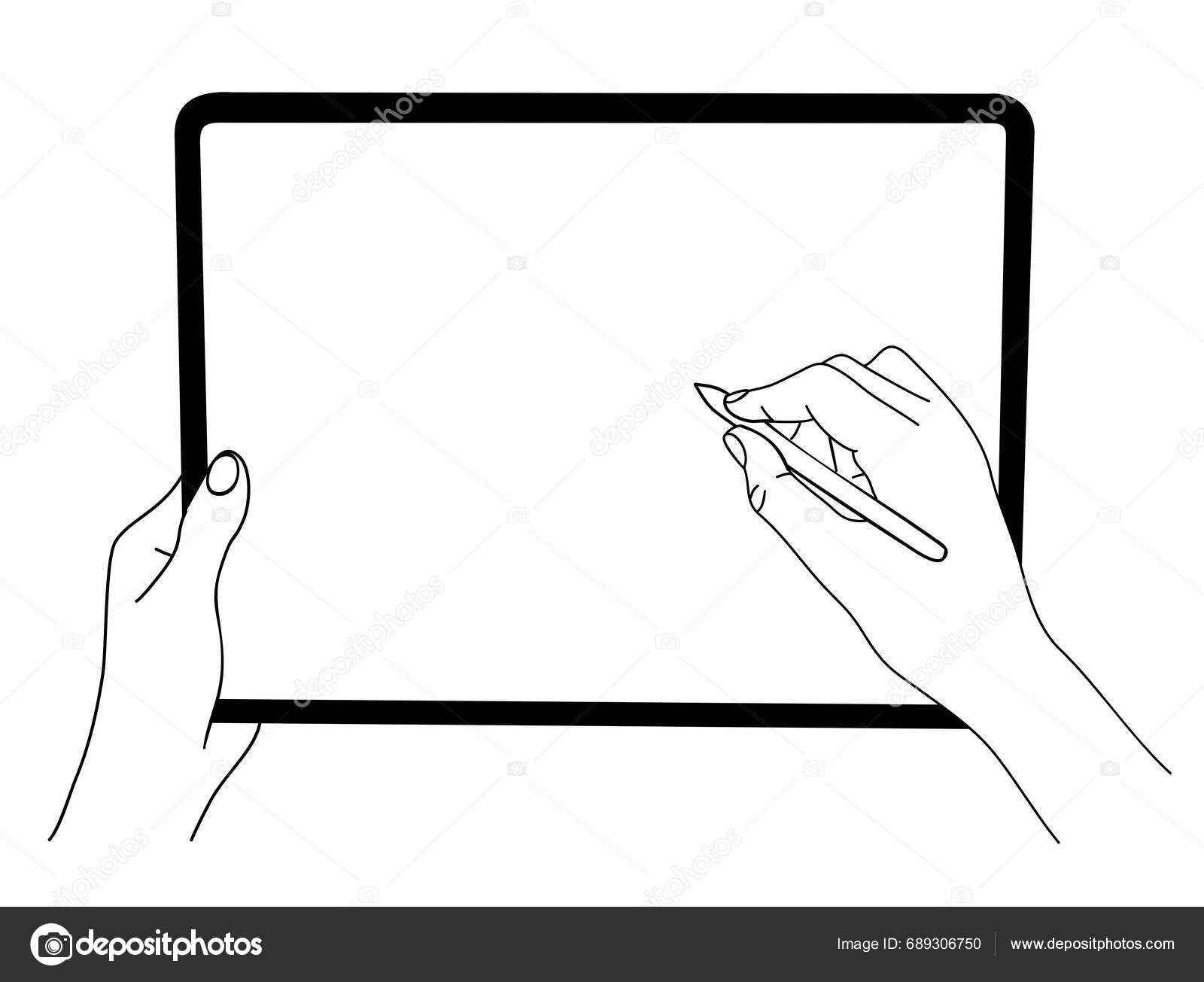 Hands Draw Tablet Blank Screen Pen Digital Artist Creating Illustration ...