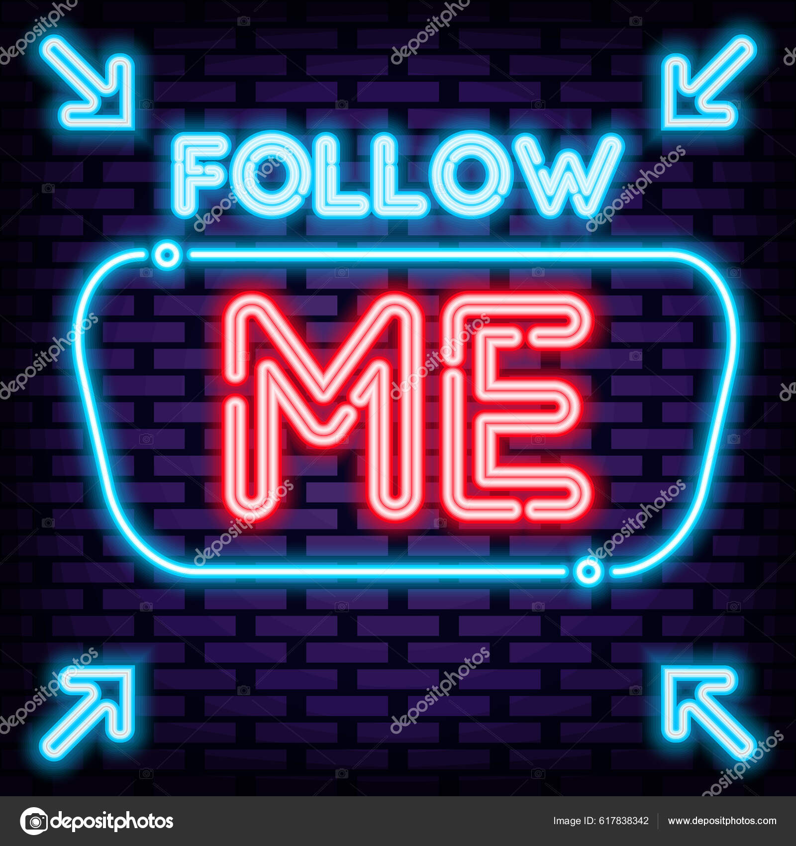 Follow Neon Quote Brick Wall Background Neon Text Trendy Design Stock ...