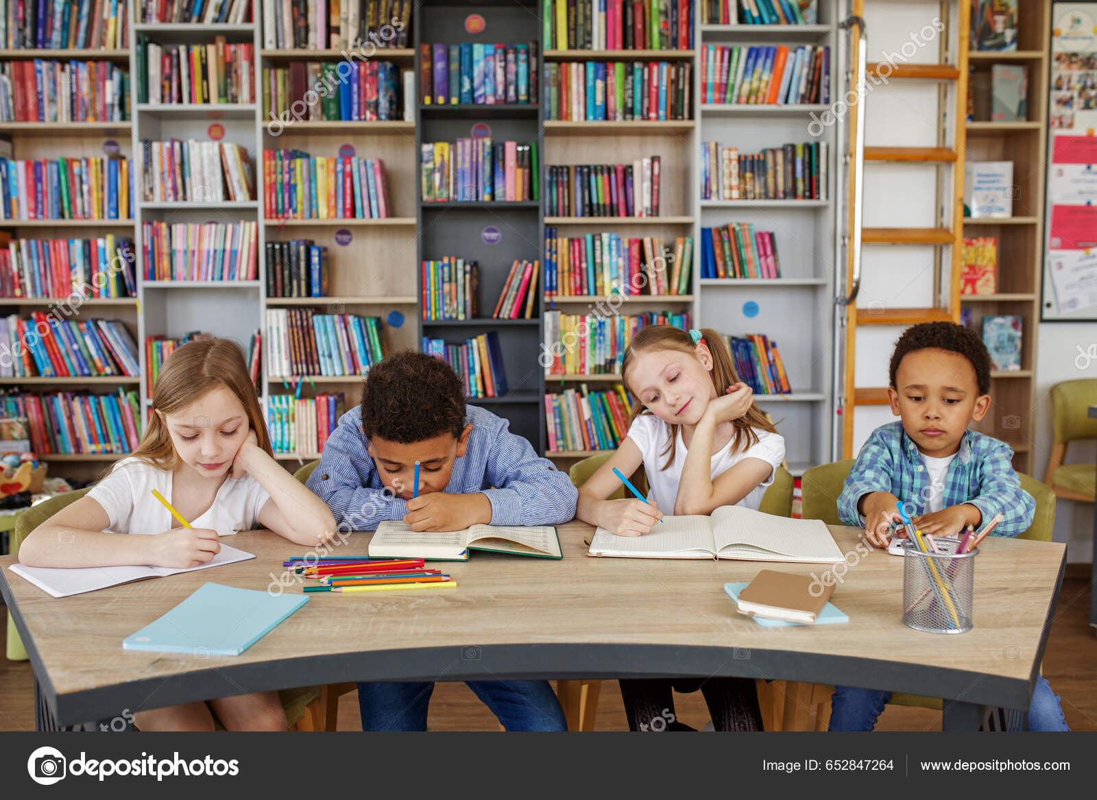 Classmates Study Classroom Back School Multi Ethnic Pupils Study Write ...