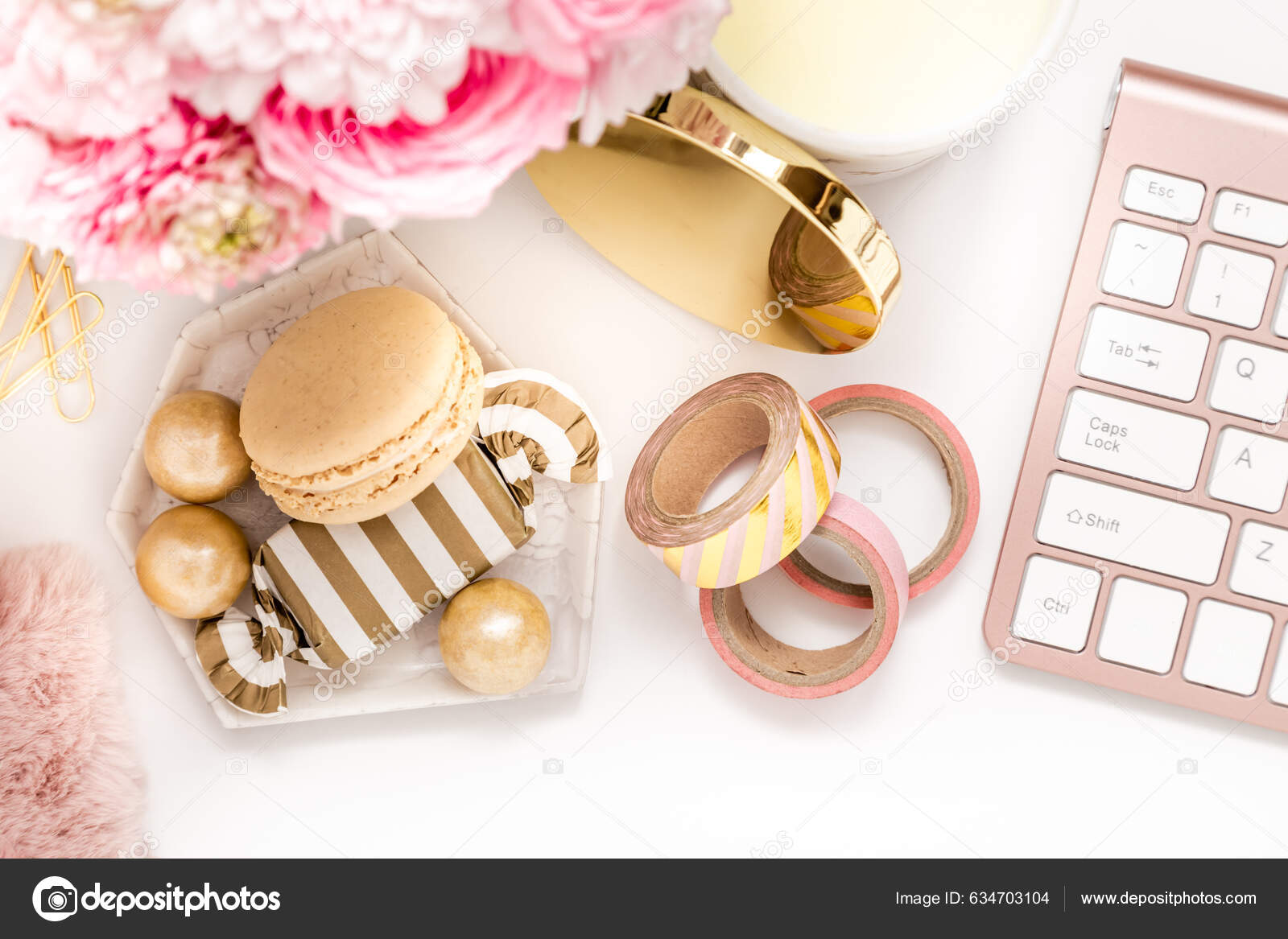 Femininely Styled Desktop Shades Gold Dusty Pink Modem Stationery ...