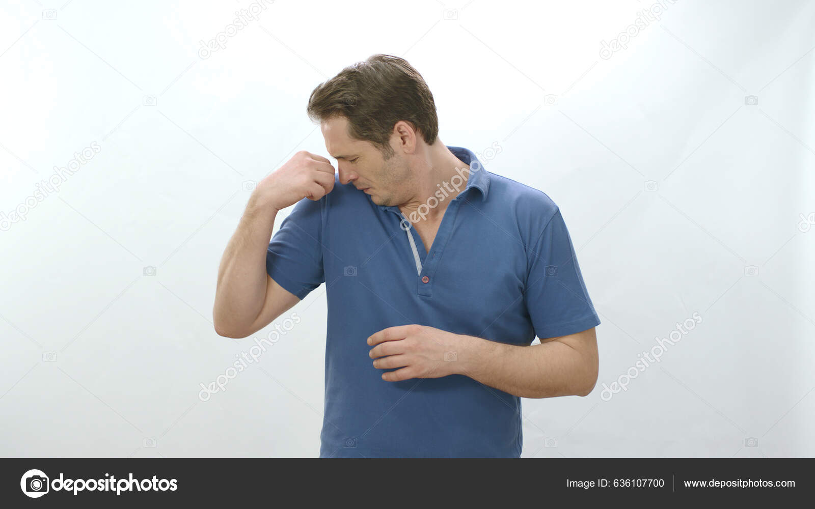 Man Who Sweating Heavily Isolated White Background Smells Bad Young ...