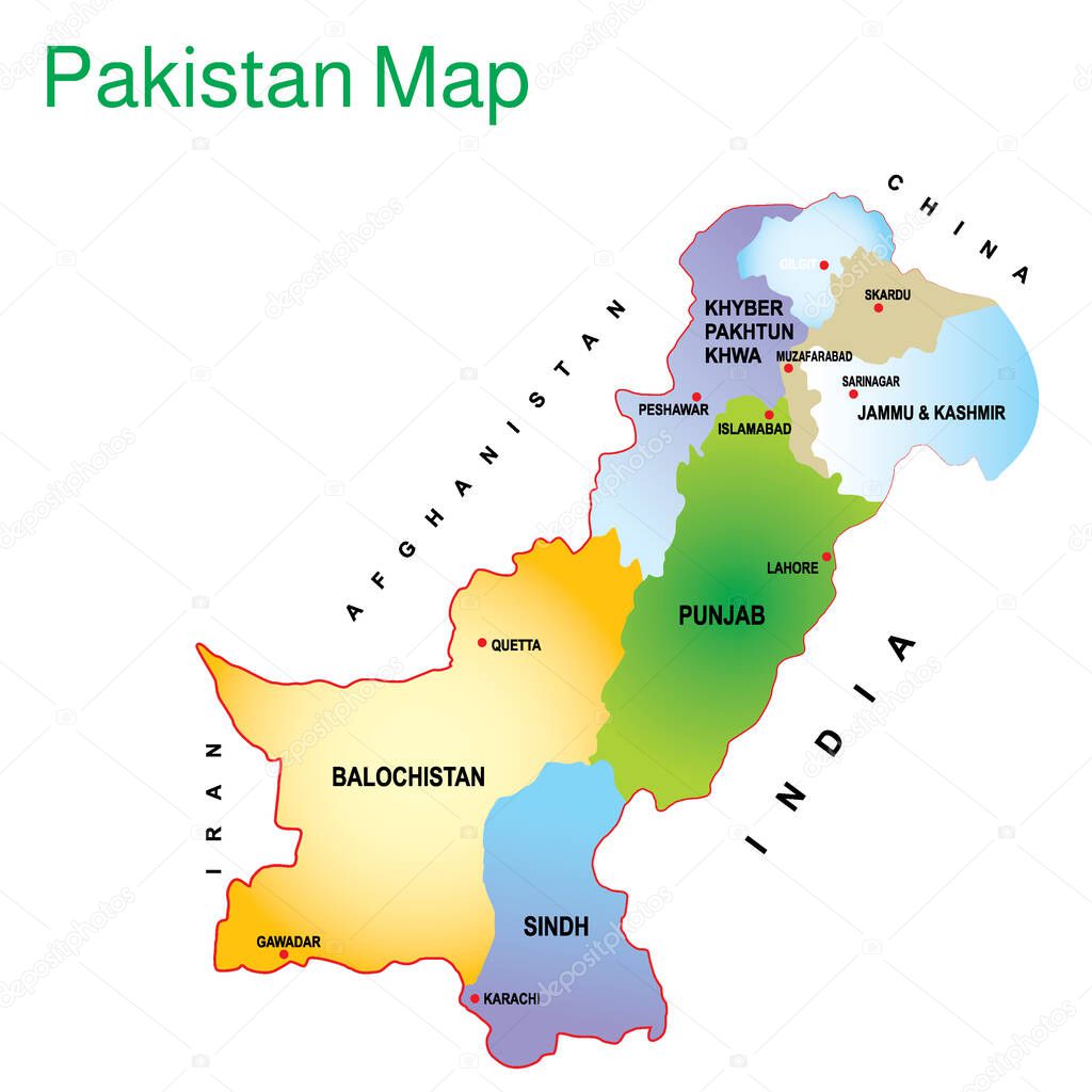 Mapa de Pakistán como mapa general en colores pastel sobre un fondo ...