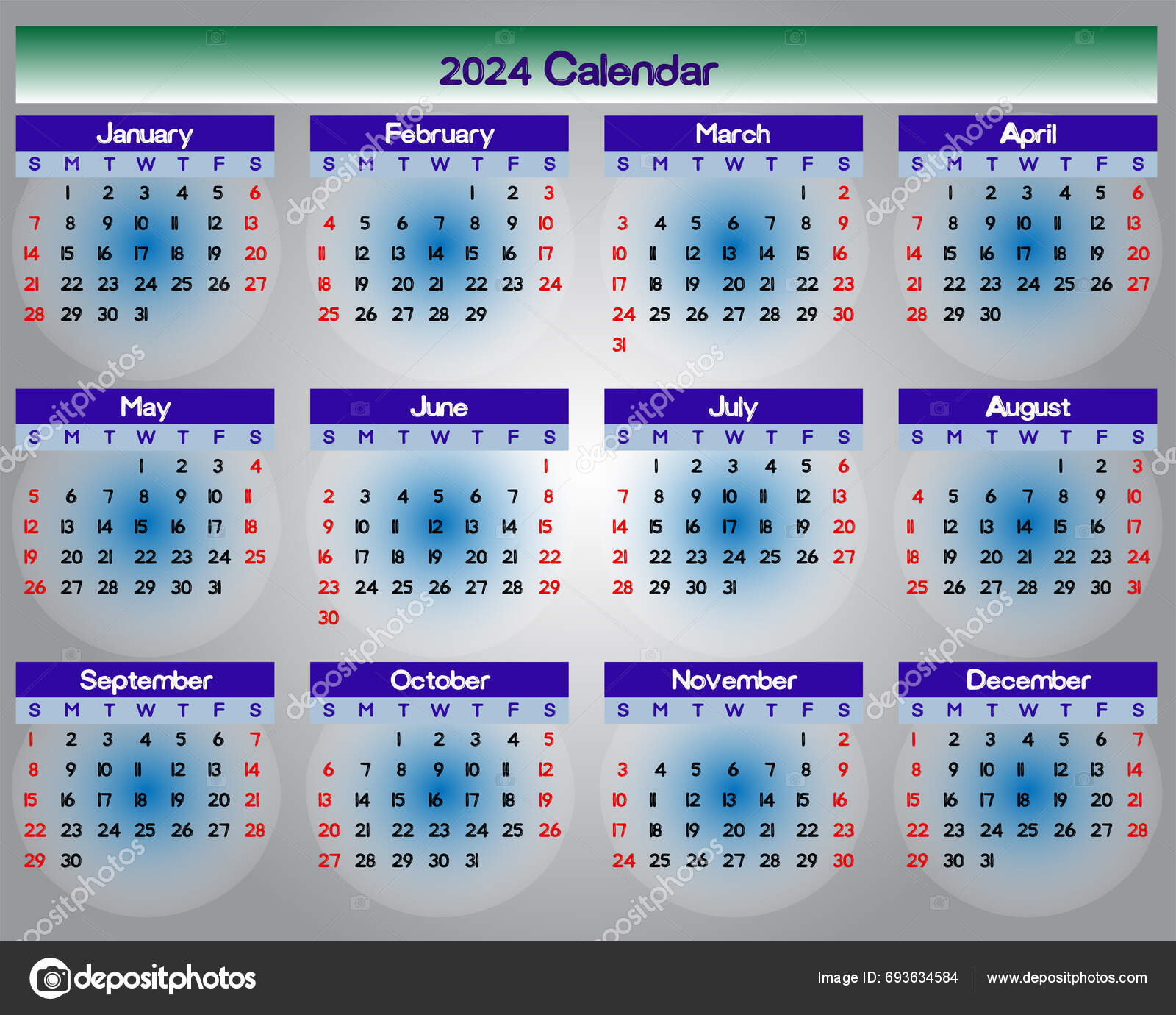 Blauw 2024 Jaar Kalender 2024 Kalender Kalender 2024 Kalender Blauw ...