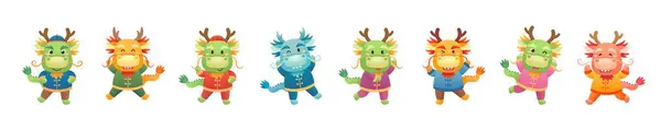 Set Lucu Karakter Naga Cina Atau Maskot Atau Karakter Kartun Vektor ...