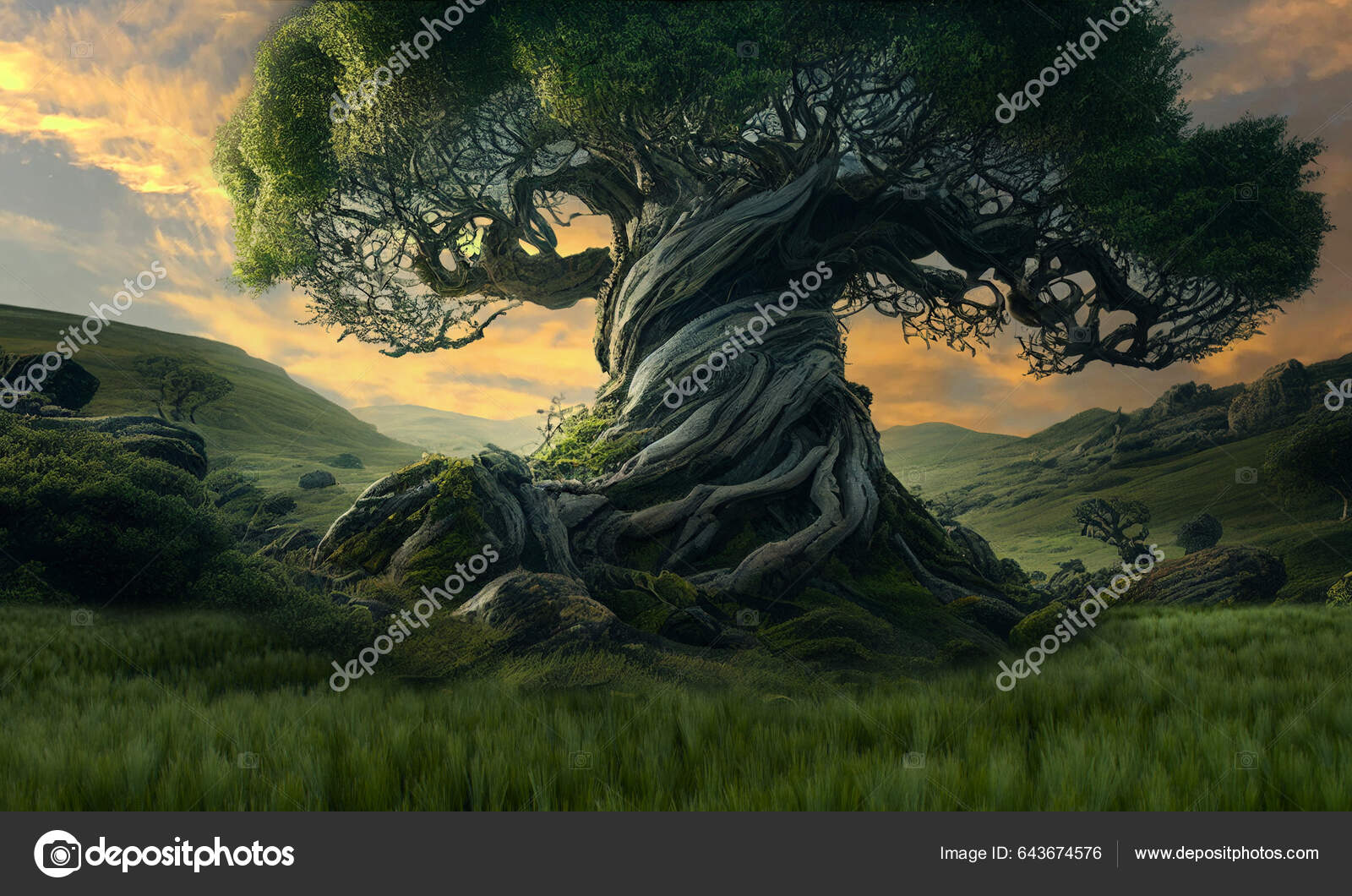 Rendering Big Magic Tree Fairy Tale Background Trees — Stock Photo ...