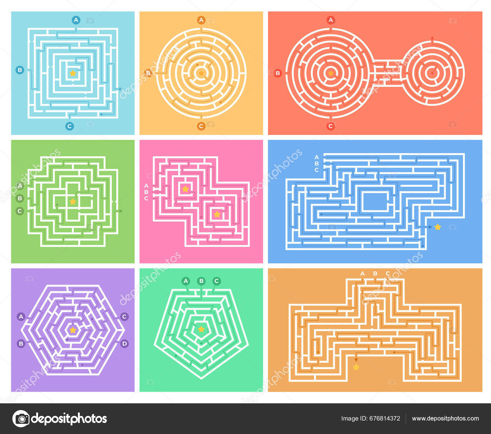 Diferentes Tipos Laberintos Encontrar Camino Correcto Desde Punto ...