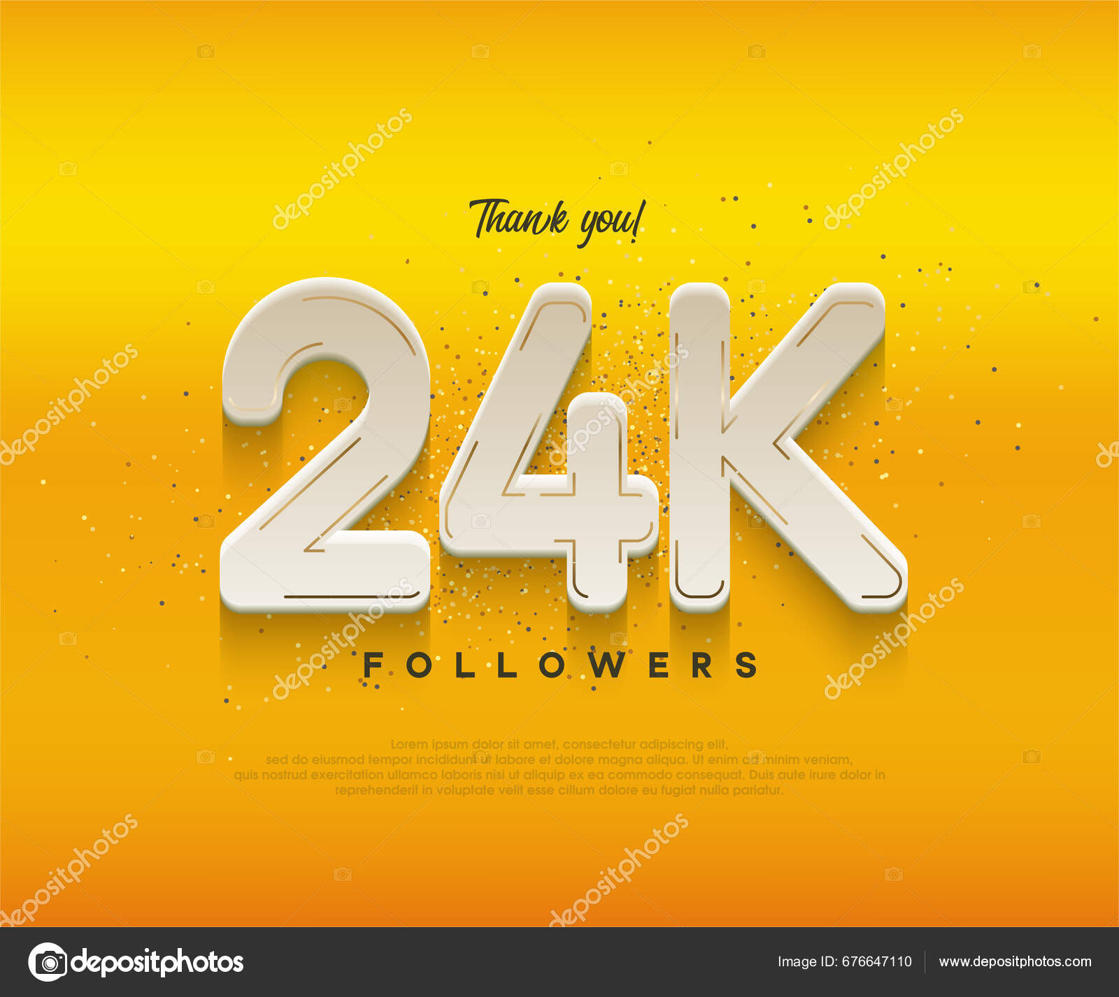 24K Followers Celebration Modern White Numbers Yellow Background Stock ...