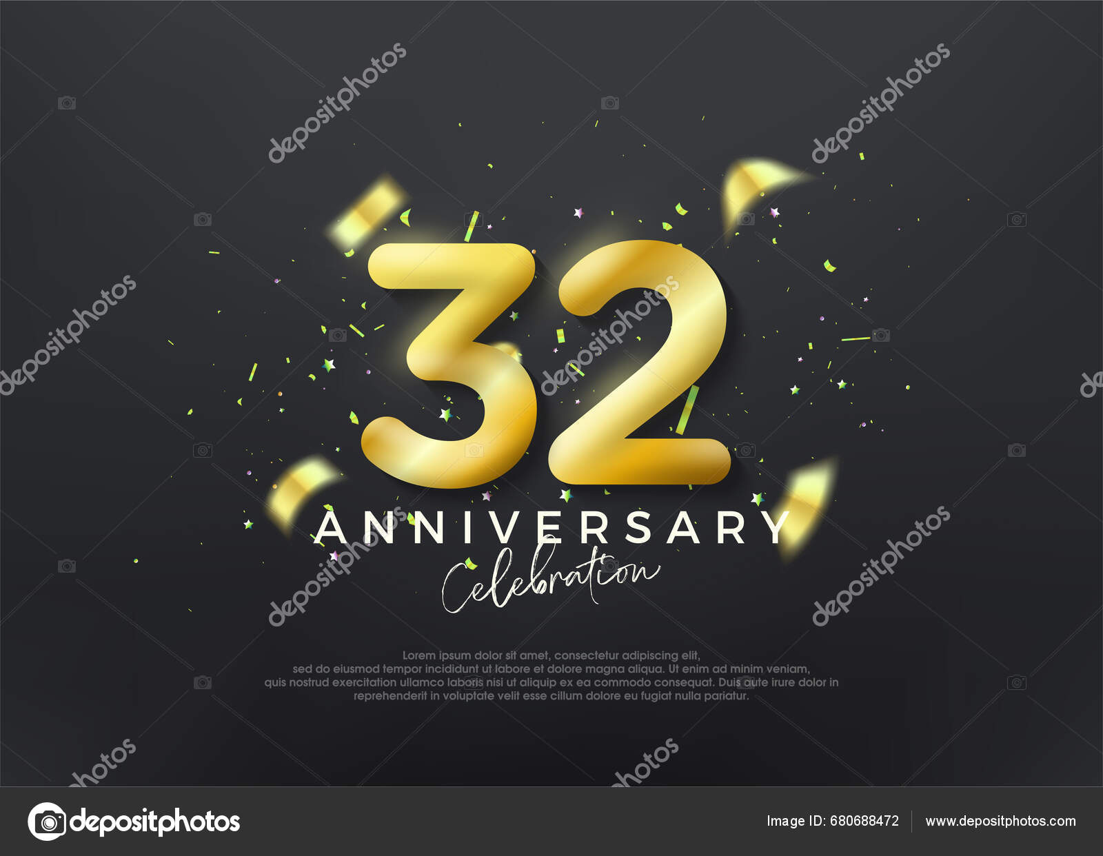 32Nd Anniversary Numbers Gold Luxury Vector Background Premium Premium ...