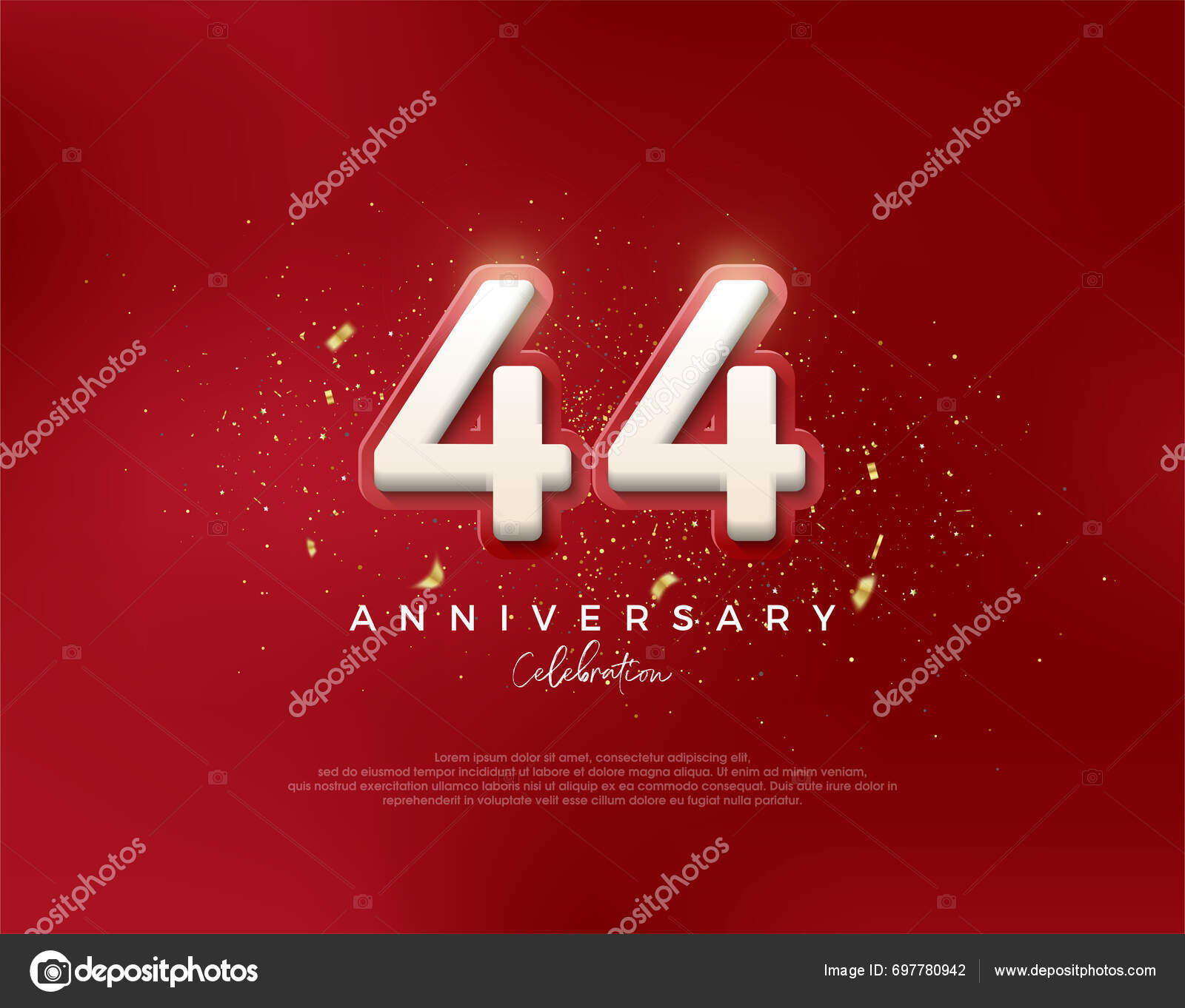 44Th Anniversary Number White Numbers Red Background Premium Vector ...