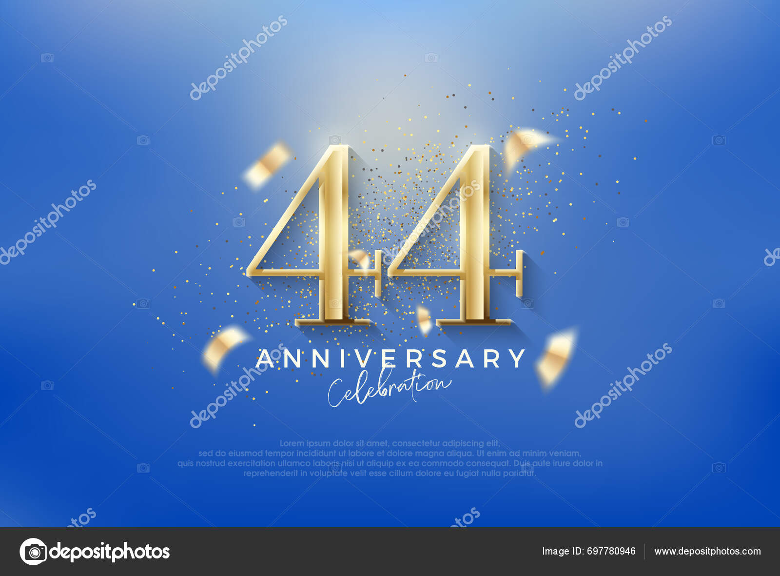 Elegant Number 44Th Gold Glitter Blue Background Premium Vector Poster ...