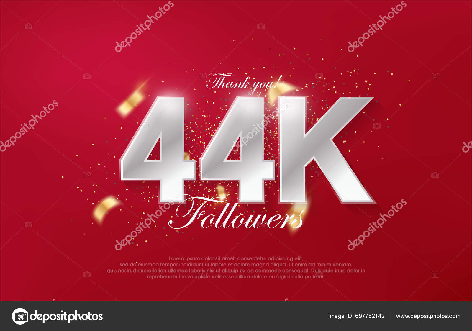 44K Followers Luxurious Silver Numbers Red Background Stock Vector by ...